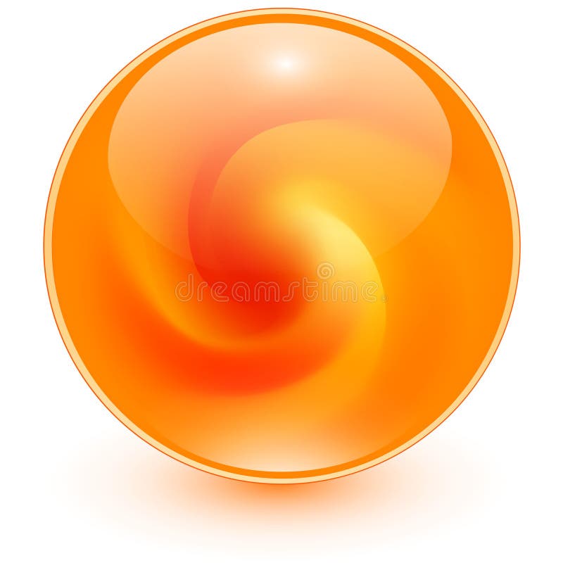 Glass Ball with Abstract Spiral Shape Inside, Orange Shiny Sphere with ...