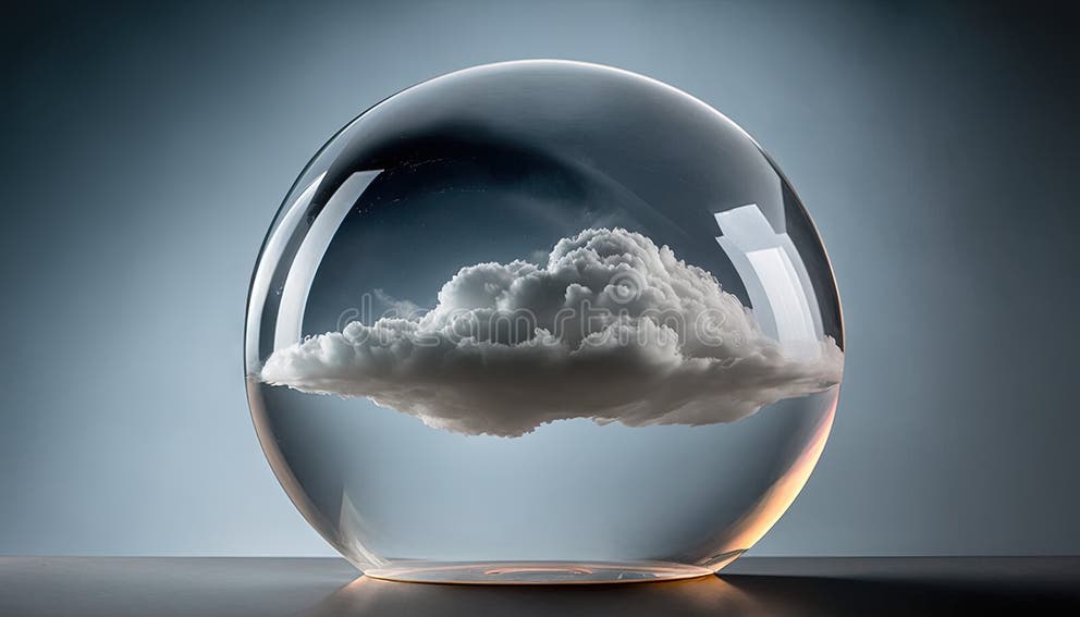 A Glass Ball with a Cloud Inside of it on a Table Stock Illustration ...