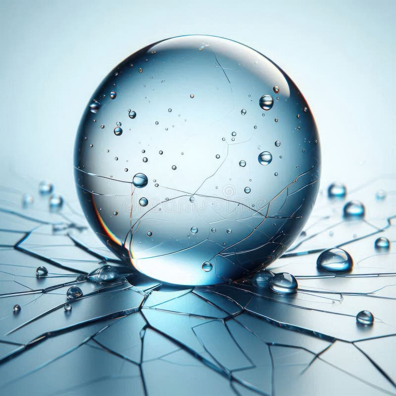 A Glass Ball with Drops of Water on a Broken Surface. Stock Image ...