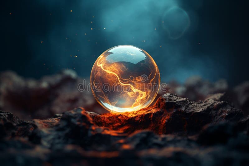 A Glass Ball with Fire Coming Out of it Stock Illustration ...