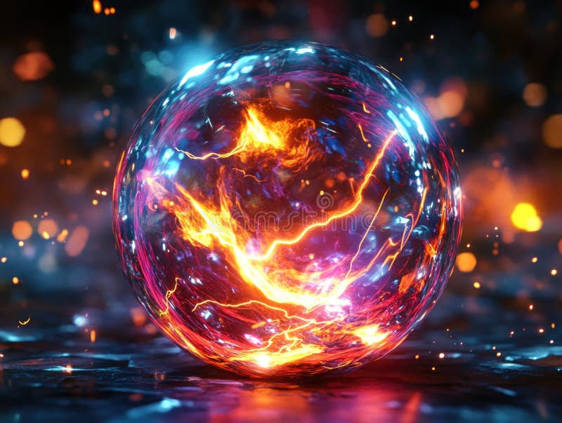 Glass Ball with Fire Inside Stock Photo - Image of generated ...