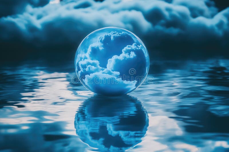 A Glass Ball Floats on the Surface of Calm Water, with No Other Objects ...