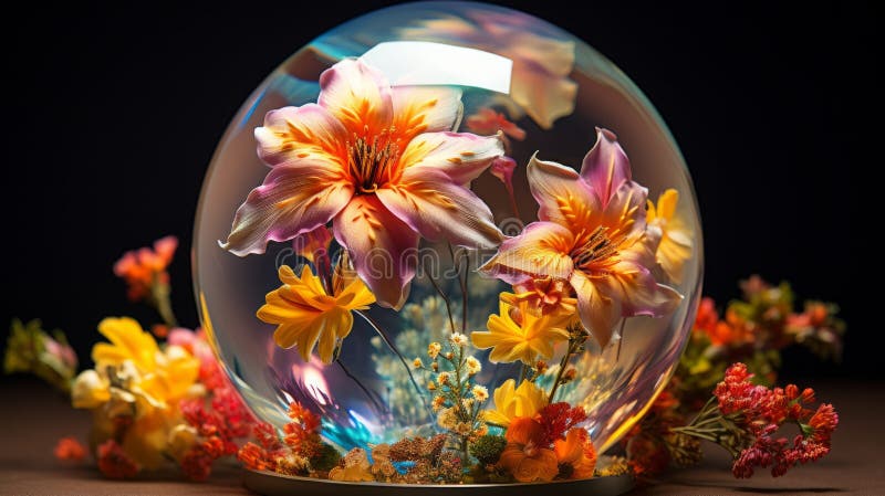 A Glass Ball with Flowers Inside of it Stock Image - Image of glass ...