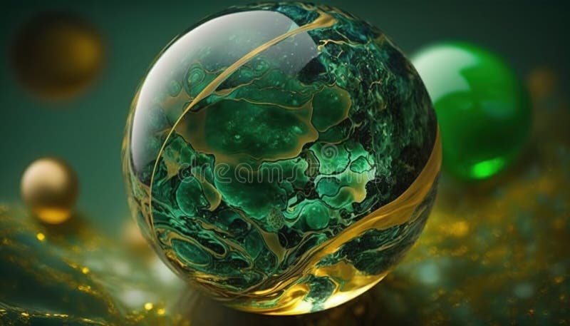 A Glass Ball with a Green and Gold Design on it. Generative Ai Stock ...
