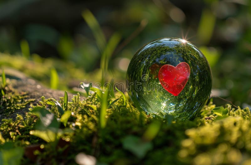 Glass Ball with Heart Design - Transparent Sphere with Painted Red ...