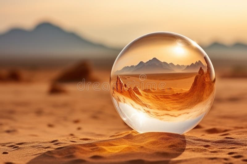 A Glass Ball in the Middle of the Desert in the Rays of Sunset. Close ...