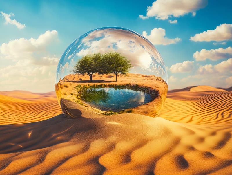 A Glass Ball in the Middle of a Desert with a Tree Inside of it Stock ...