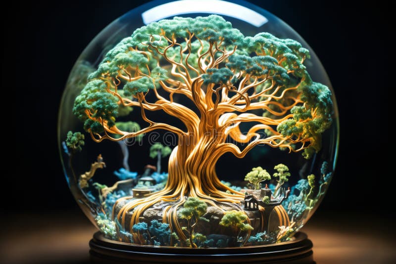 A Glass Ball with a Miniature Decorative Tree Inside Stock Illustration ...