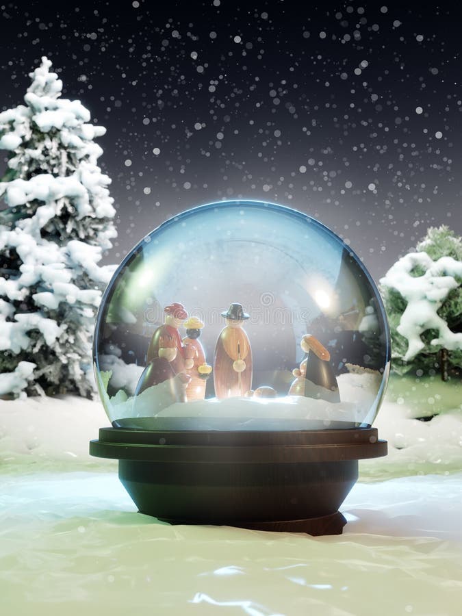 Glass Ball with Native Scene Placed on Snow-covered Ground Stock ...