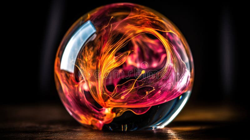 A Glass Ball with a Red and Yellow Swirl Inside of it Stock ...