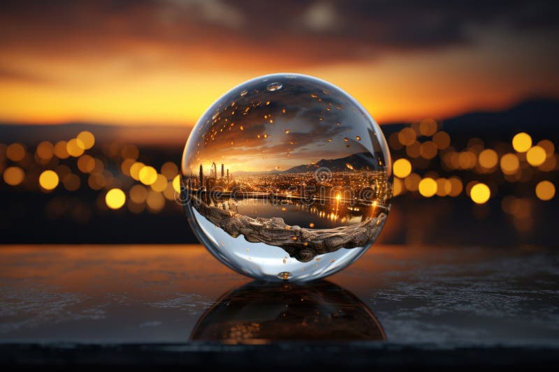 A Glass Ball with a Reflection of the City Inside Stock Illustration ...