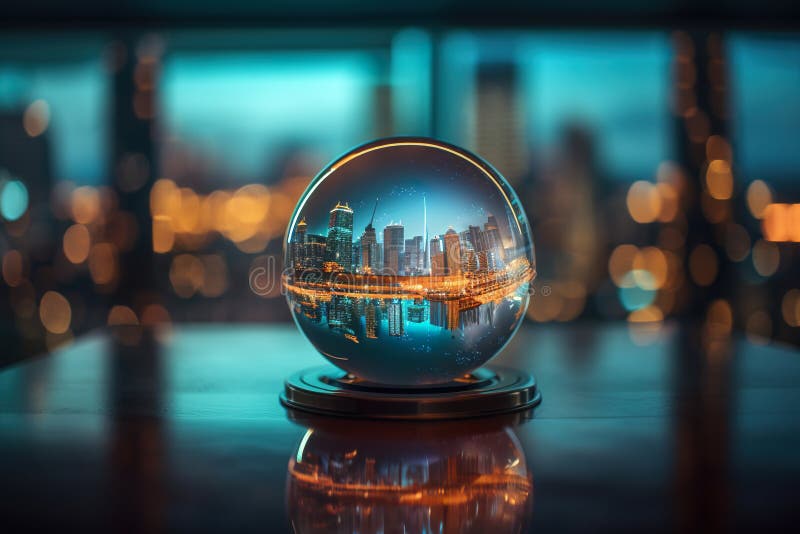 A Glass Ball Sitting On Top Of A Wooden Table Ai Generative Image Stock Illustration