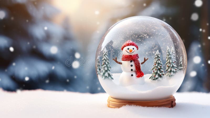 Glass Ball on Snow with Snowman Inside for Christmas. Generative AI ...