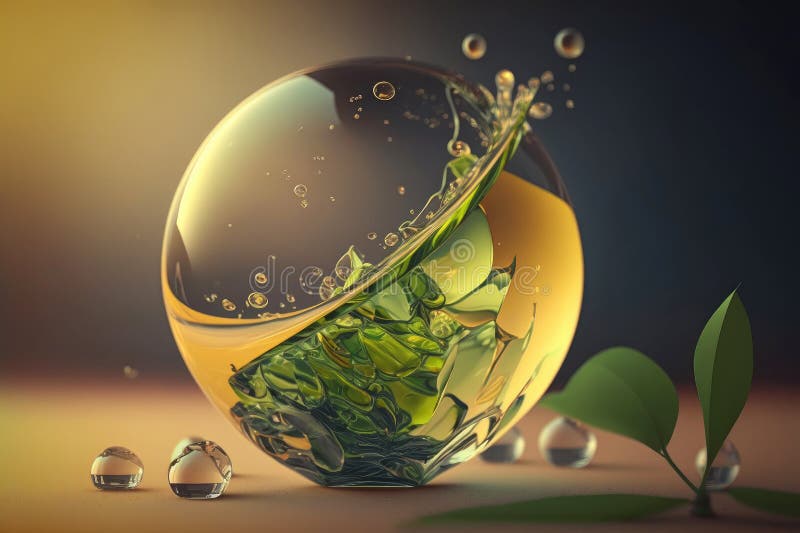 Glass Ball with Water Splash and Drops. Concept of Ecology. AI ...