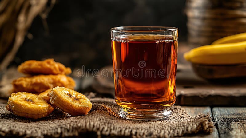 Glass of Banana Tea with Fried Banana Chips Stock Photo - Image of ...
