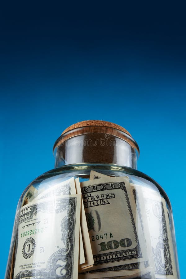 Glass Bank Full of Cash, Copy Space Stock Photo - Image of full, space ...