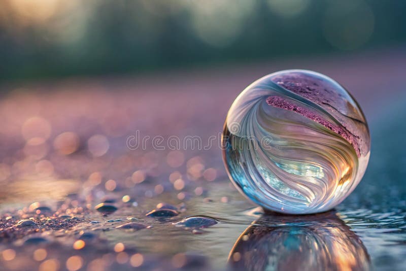 Glass Bead. Abstract Background with a Glass Ball and the Liquid Stock ...