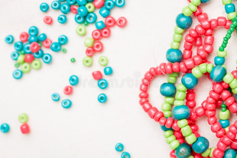Glass Beads and Thread Beads Stock Photo - Image of close, necklace ...