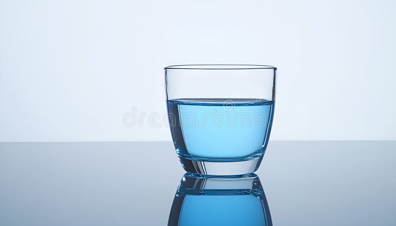 Glass Beaker with Blue Liquid on Mirror Surface on White Background ...