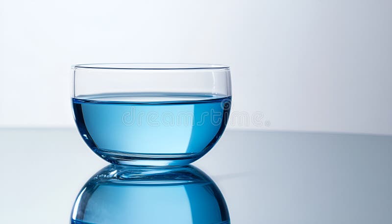 Glass Beaker with Blue Liquid on Mirror Surface on White Background ...