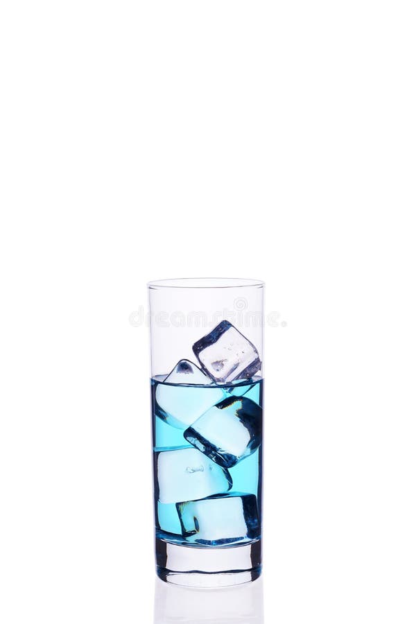 Glass Beaker is Filled with a Blue Cocktail Ice Cubes on a White ...