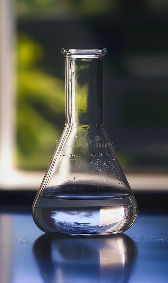 A Glass Beaker Filled with Water Sitting on Top of a Table Stock Photo ...