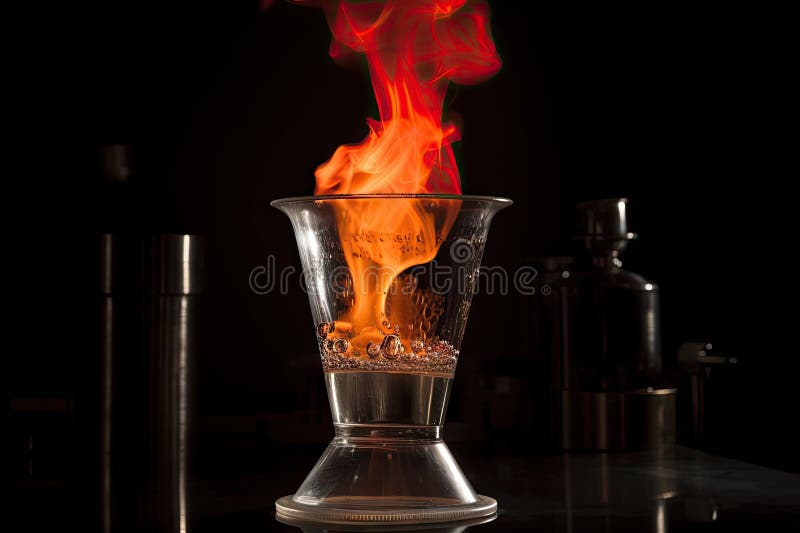Glass Beaker Rising from the Flames of a Bunsen Burner Stock ...