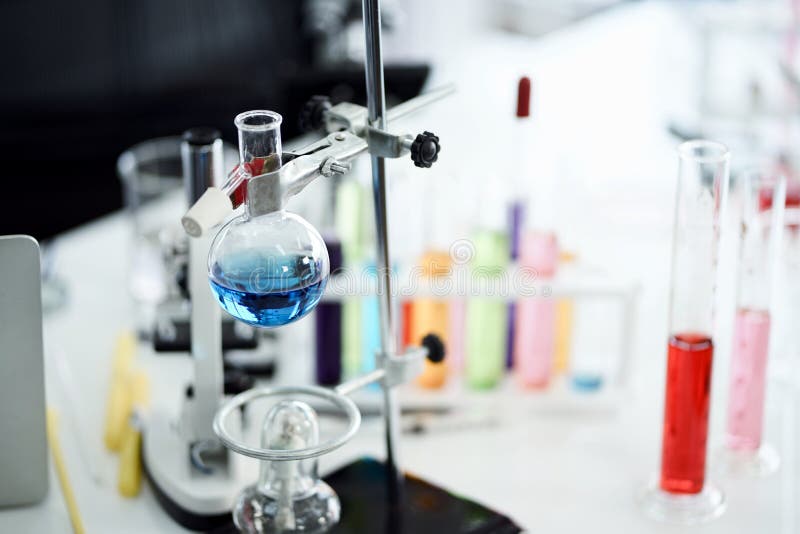 Glass Beaker, Tubes and Bottles, Tools for Laboratory Experiment. Stock ...