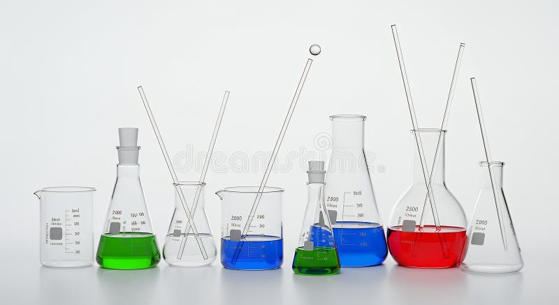 Glass Beakers with Liquid in a Laboratory Setting for Science Stock ...