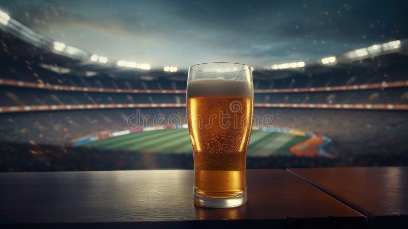 Glass of Beer on the Background of the Sports Stadium. Generative Ai ...