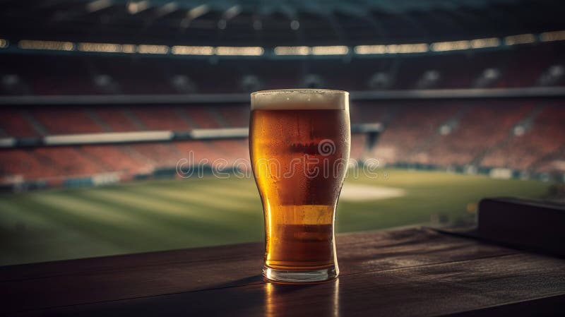 Glass of Beer on the Background of the Sports Stadium. Generative Ai ...