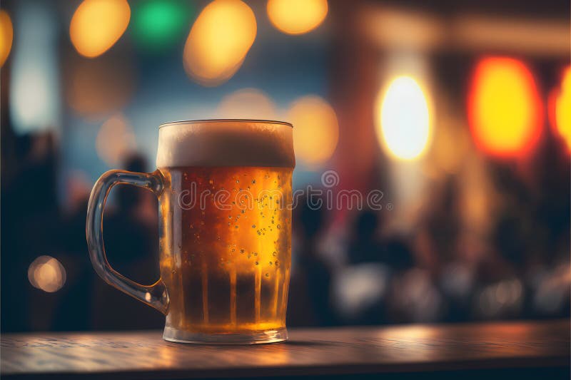 Glass of Beer on Bar Counter in Pub or Restaurant with Bokeh Background ...