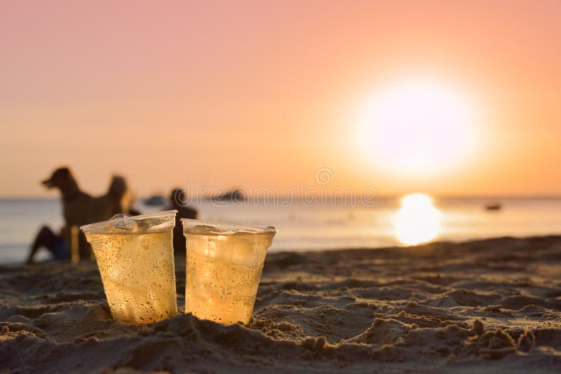 Glass of Beer on Beach Sand at Sunset Stock Photo - Image of refreshing ...