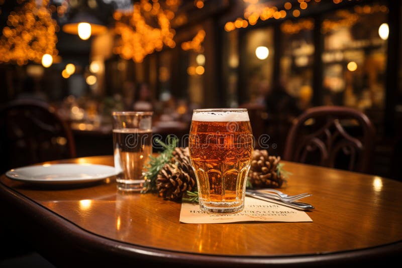A Glass of Beer in Blur Festivity Background Stock Illustration ...