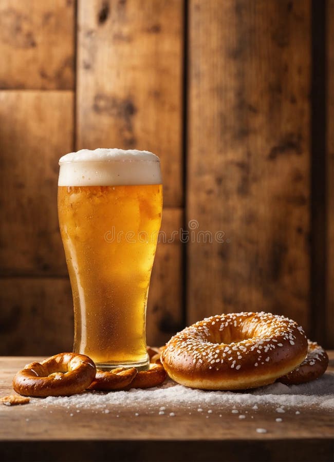 Glass of Beer and Brezel. Selective Focus Stock Photo - Image of ...