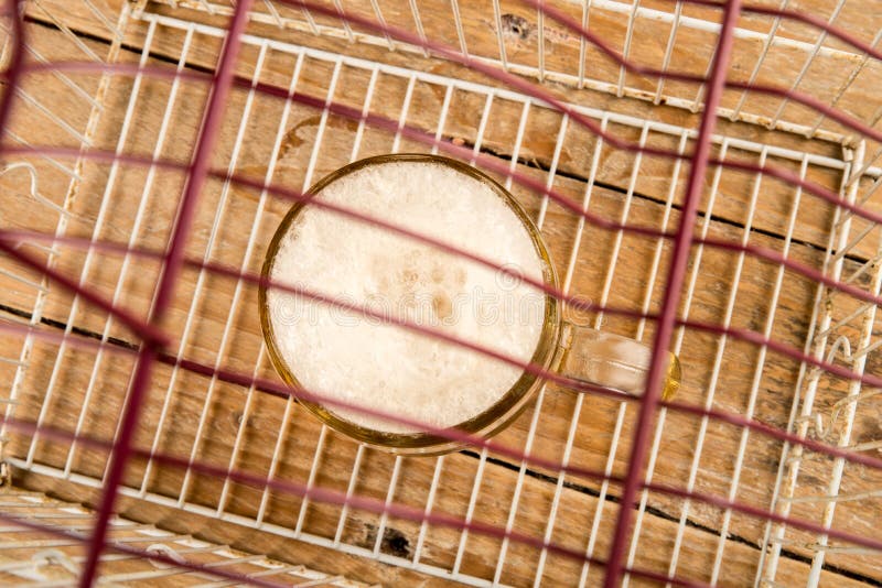 Glass of beer in a cage stock image. Image of issue - 137667887