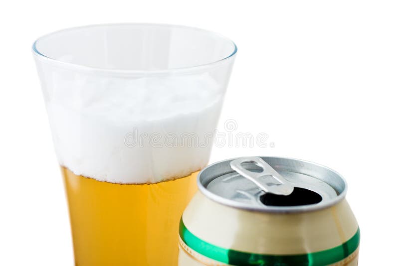 Glass with beer and can stock image. Image of isolation - 4941703