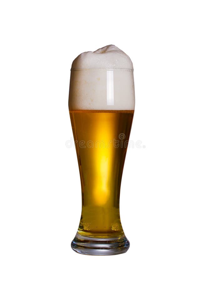 Glass of Beer with Cap of Foam. Glass of Ale Isolated on White ...