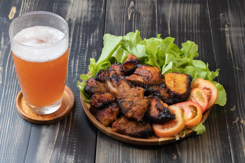 Beer Cider and Grilled Pork Stock Photo - Image of lager, grilled ...