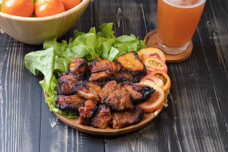 Beer Cider and Grilled Pork Stock Image - Image of grilled, brown ...
