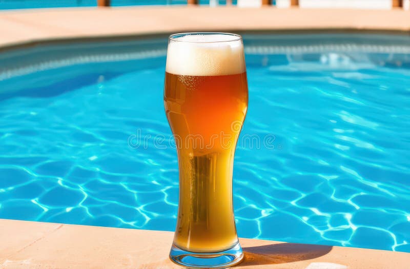 A Glass of Beer on the Edge of the Pool Stock Image - Image of rest ...