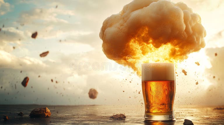 Glass of Beer with Explosion Behind, Dramatic Concept Stock Photo ...