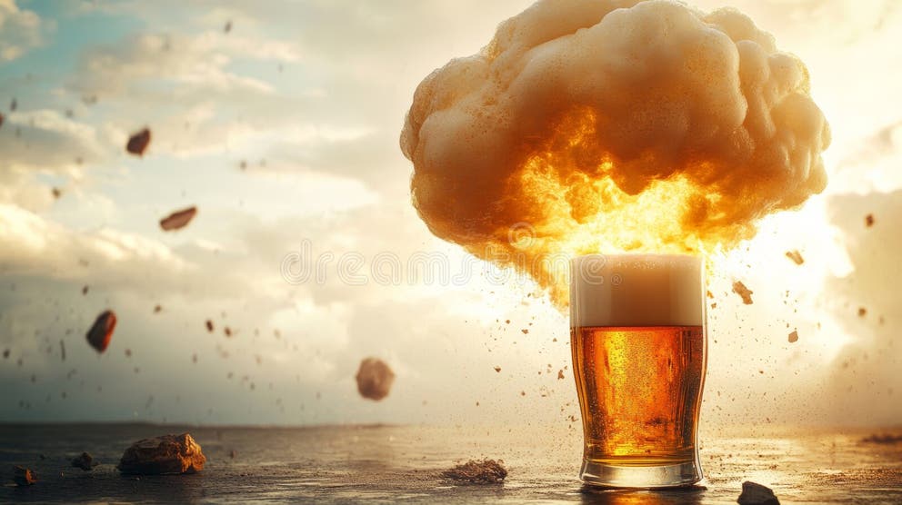 Glass of Beer with Explosion Behind, Dramatic Concept Stock Photo ...