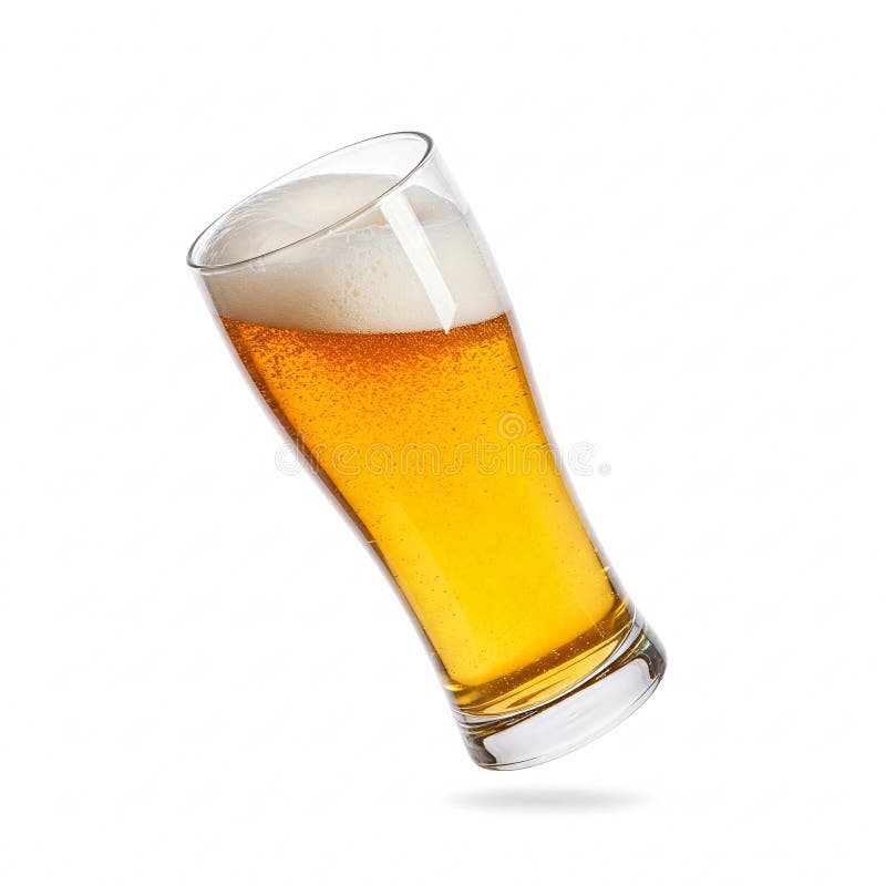 Glass of Beer Falling on a White Background, Creating a Dynamic Effect ...