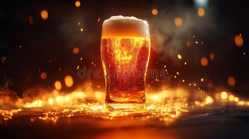 Glass of Beer with Fire and Sparks Stock Illustration - Illustration of ...