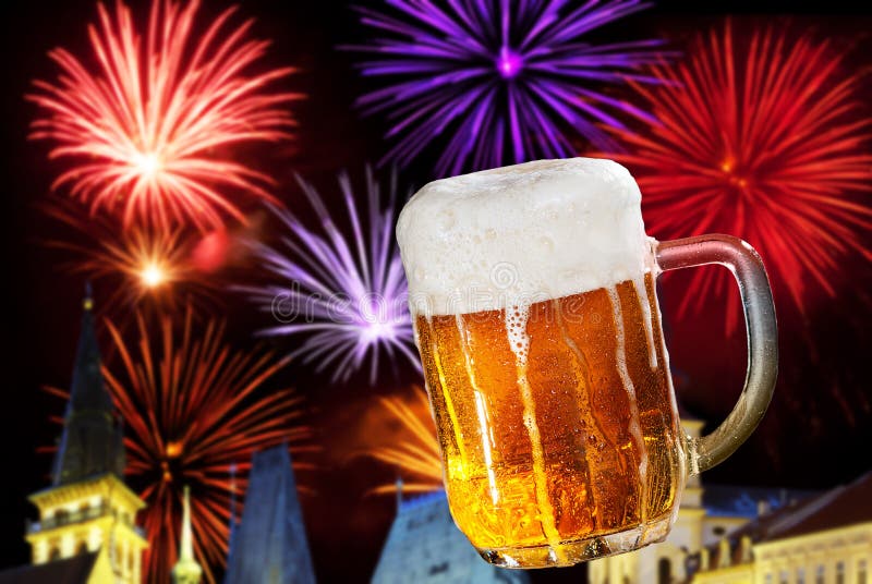 Glass of Beer with Fireworks Stock Image - Image of assembling ...
