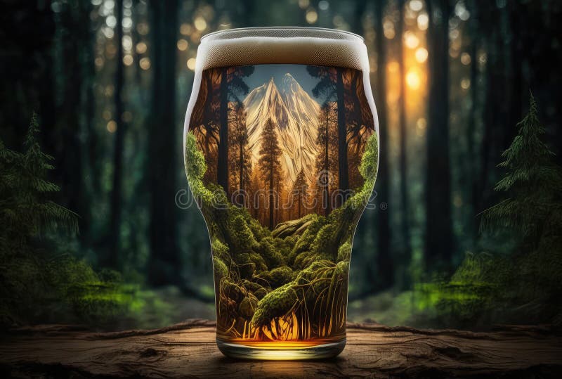 Glass of Beer in Forest Landscape. Generative AI Stock Illustration ...