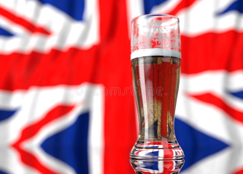 A Glass of Beer in Front a United Kingdom Flag. 3D Illustration ...
