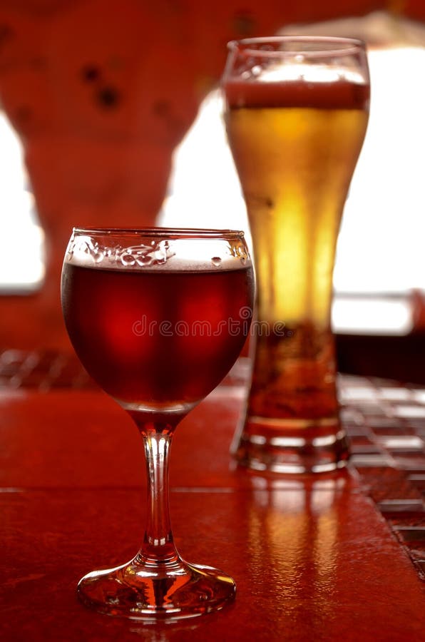 Glass of Beer and a Glass of Red Wine Stock Image - Image of thirst ...