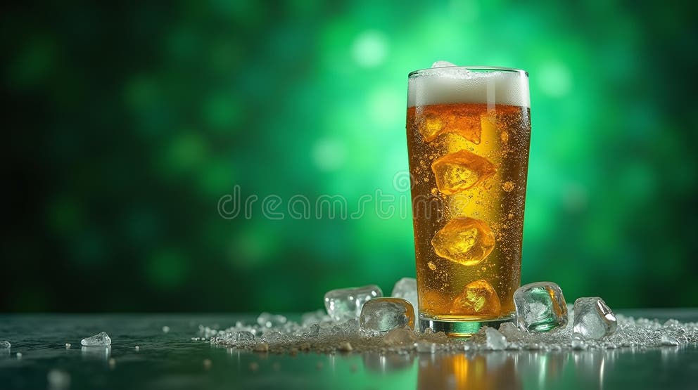 A Glass of Beer with Ice Cubes on a Dark Surface Stock Illustration ...